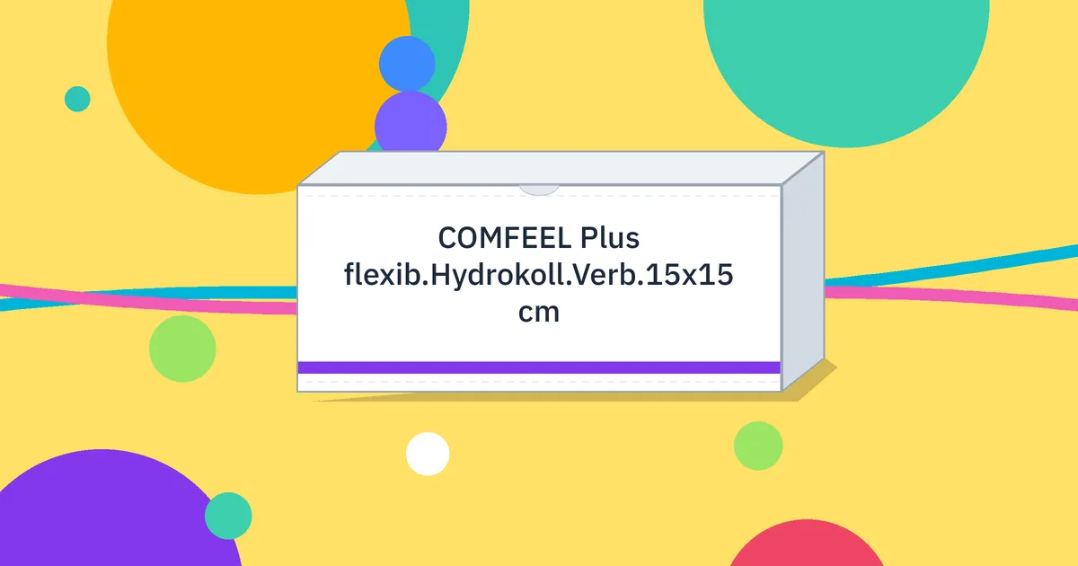 Symbolbild: Packung mit der Aufschrift COMFEEL Plus flexib.Hydrokoll.Verb.15x15 cm (PZN 13343641) – Verfügbarkeit und Bezug in Apotheken in Frankfurt am Main