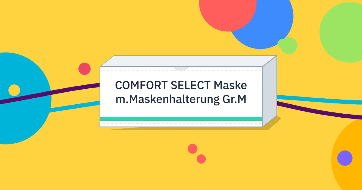 Symbolbild: Packung mit der Aufschrift COMFORT SELECT Maske m.Maskenhalterung Gr.M (PZN 00654486) – Verfügbarkeit und Bezug in Apotheken in Frankfurt am Main