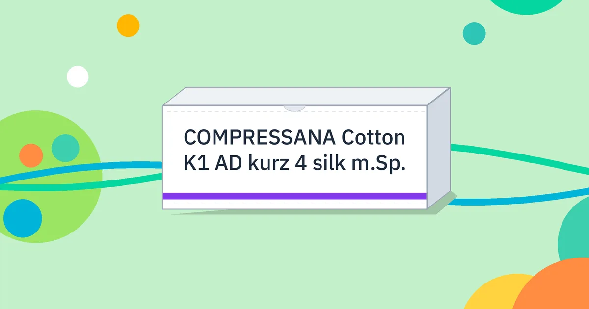 Symbolbild: Packung mit der Aufschrift COMPRESSANA Cotton K1 AD kurz 4 silk m.Sp. (PZN 10215836) – Verfügbarkeit und Bezug in Apotheken in Frankfurt am Main