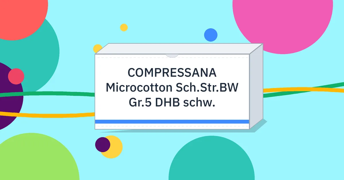 Symbolbild: Packung mit der Aufschrift COMPRESSANA Microcotton Sch.Str.BW Gr.5 DHB schw. (PZN 09210213) – Verfügbarkeit und Bezug in Apotheken in Frankfurt am Main
