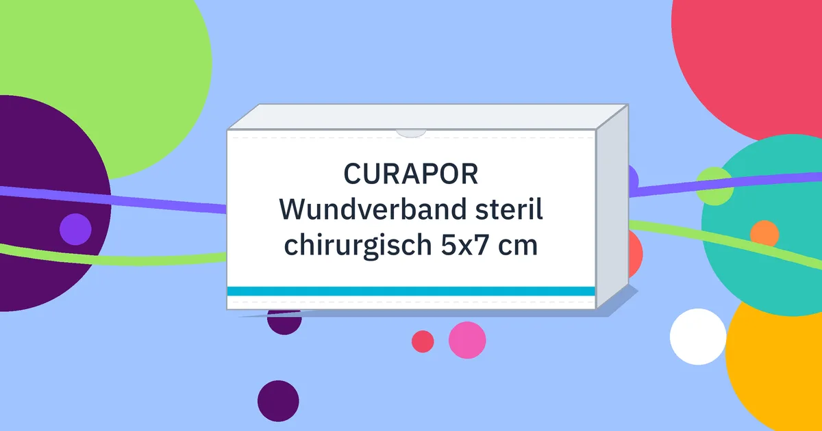 Symbolbild: Packung mit der Aufschrift CURAPOR Wundverband steril chirurgisch 5x7 cm (PZN 14367767) – Verfügbarkeit und Bezug in Apotheken in Frankfurt am Main