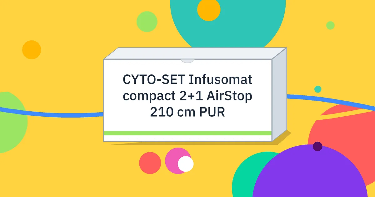 Symbolbild: Packung mit der Aufschrift CYTO-SET Infusomat compact 2+1 AirStop 210 cm PUR (PZN 20096338) – Verfügbarkeit und Bezug in Apotheken in Frankfurt am Main