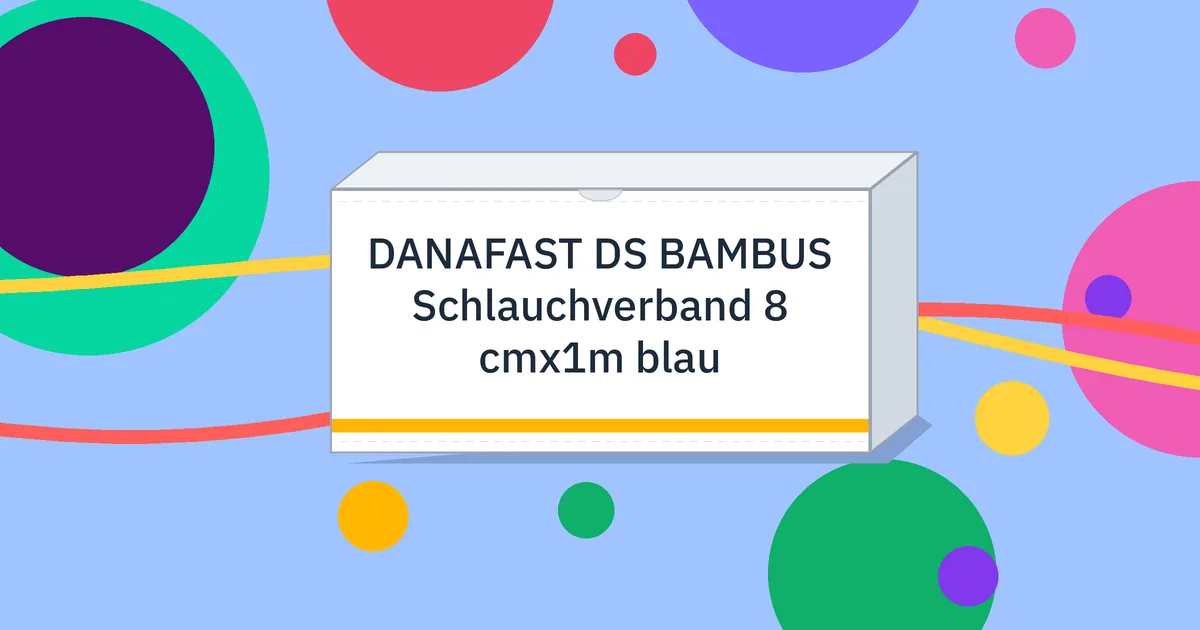 Symbolbild: Packung mit der Aufschrift DANAFAST DS BAMBUS Schlauchverband 8 cmx1m blau (PZN 18368290) – Verfügbarkeit und Bezug in Apotheken in Frankfurt am Main