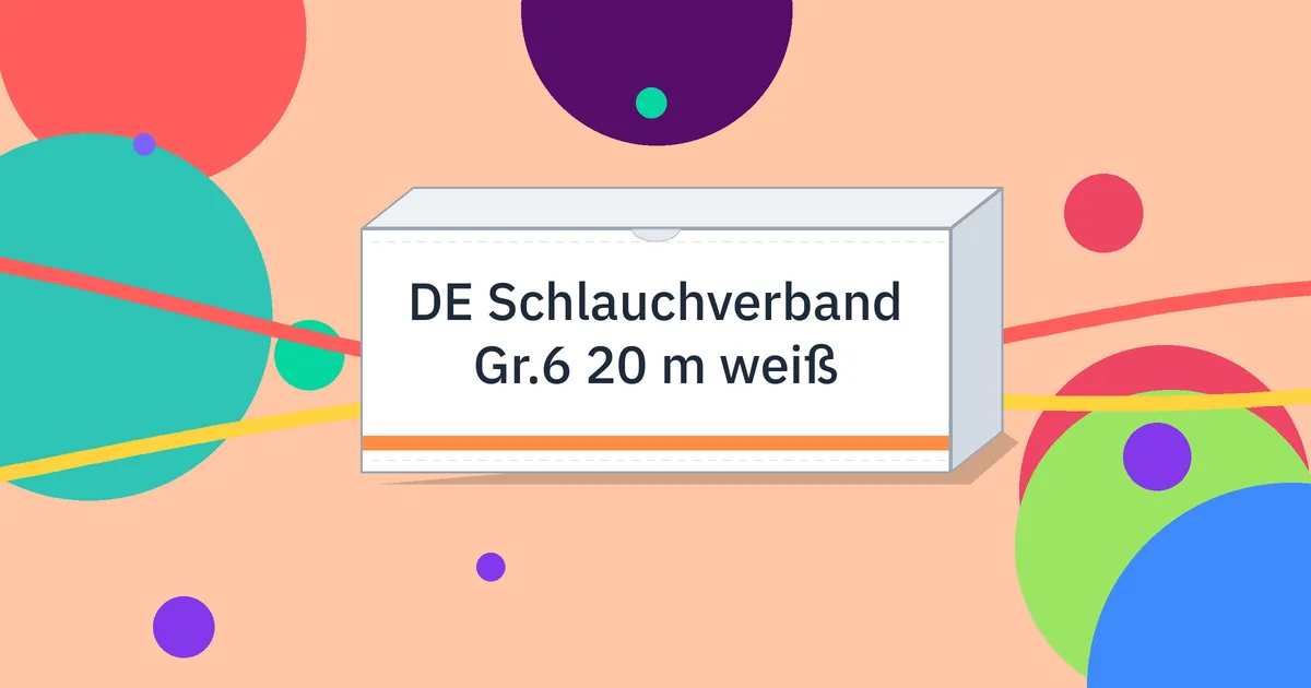 Symbolbild: Packung mit der Aufschrift DE Schlauchverband Gr.6 20 m weiß (PZN 05965601) – Verfügbarkeit und Bezug in Apotheken in Frankfurt am Main