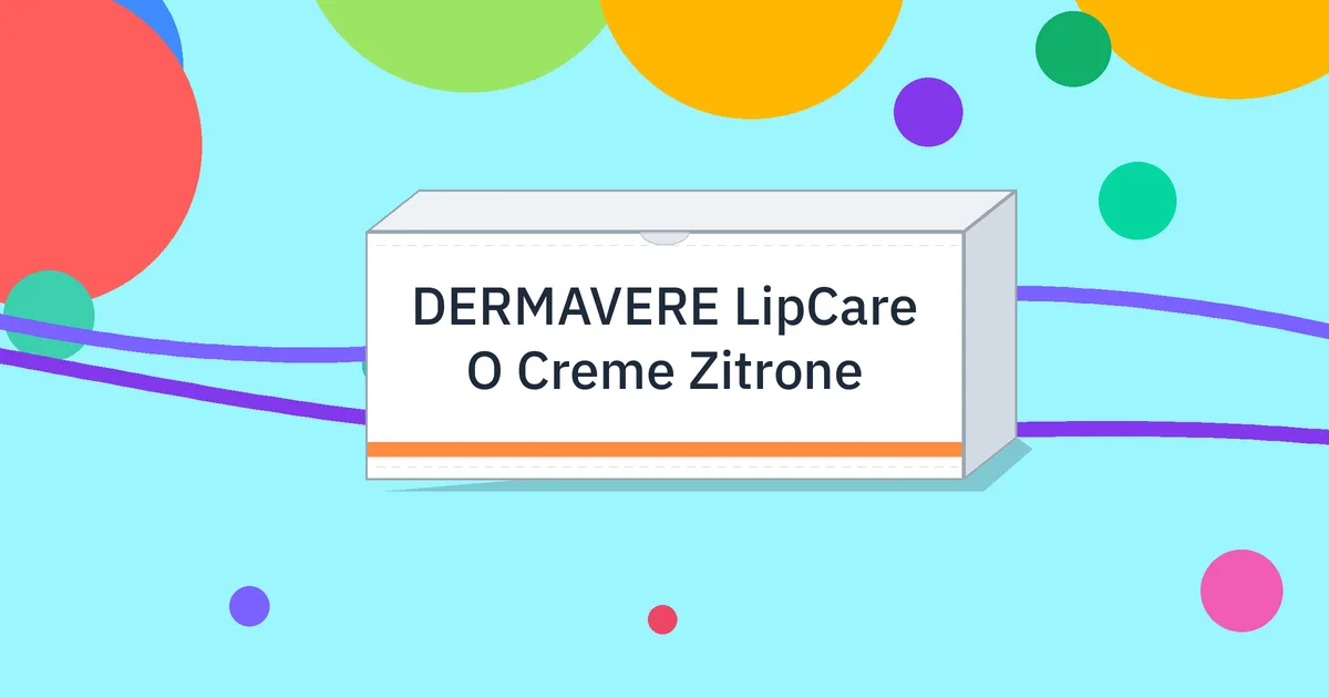 Symbolbild: Packung mit der Aufschrift DERMAVERE LipCare O Creme Zitrone (PZN 19782258) – Verfügbarkeit und Bezug in Apotheken in Frankfurt am Main