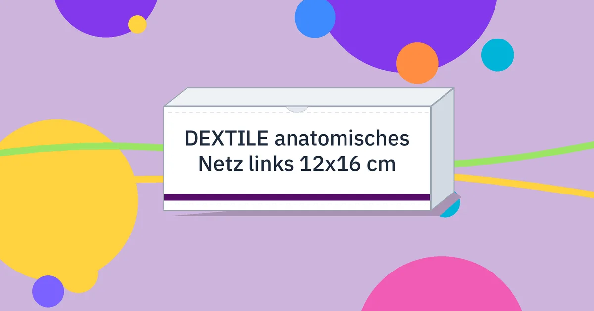 Symbolbild: Packung mit der Aufschrift DEXTILE anatomisches Netz links 12x16 cm (PZN 18257900) – Verfügbarkeit und Bezug in Apotheken in Frankfurt am Main