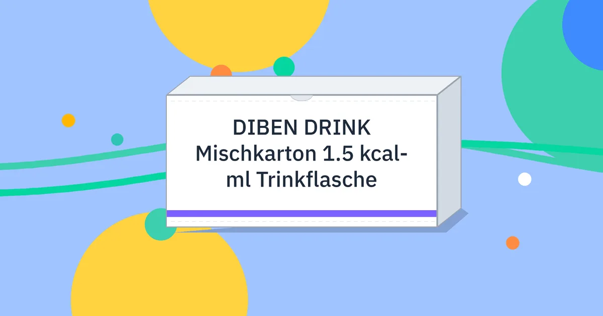Symbolbild: Packung mit der Aufschrift DIBEN DRINK Mischkarton 1.5 kcal-ml Trinkflasche (PZN 16746813) – Verfügbarkeit und Bezug in Apotheken in Frankfurt am Main