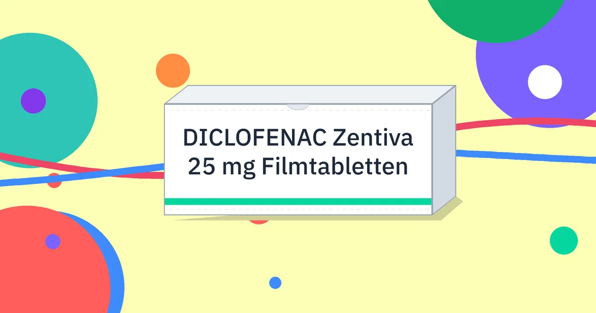 Symbolbild: Packung mit der Aufschrift DICLOFENAC Zentiva 25 mg Filmtabletten (PZN 10273621) – Verfügbarkeit und Bezug in Apotheken in Frankfurt am Main