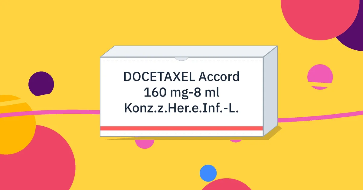 Symbolbild: Packung mit der Aufschrift DOCETAXEL Accord 160 mg-8 ml Konz.z.Her.e.Inf.-L. (PZN 09948893) – Verfügbarkeit und Bezug in Apotheken in Frankfurt am Main