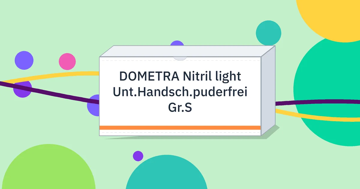 Symbolbild: Packung mit der Aufschrift DOMETRA Nitril light Unt.Handsch.puderfrei Gr.S (PZN 12455734) – Verfügbarkeit und Bezug in Apotheken in Frankfurt am Main