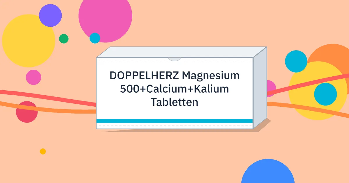 Symbolbild: Packung mit der Aufschrift DOPPELHERZ Magnesium 500+Calcium+Kalium Tabletten (PZN 18710541) – Verfügbarkeit und Bezug in Apotheken in Frankfurt am Main