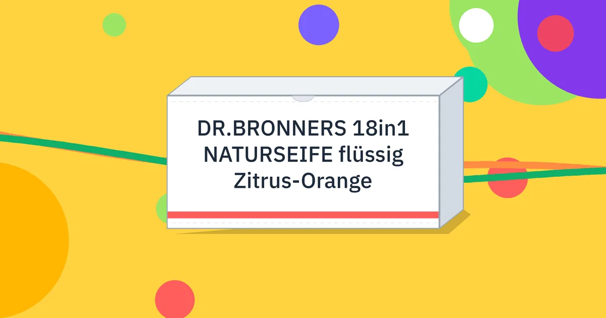 Symbolbild: Packung mit der Aufschrift DR.BRONNERS 18in1 NATURSEIFE flüssig Zitrus-Orange (PZN 19241143) – Verfügbarkeit und Bezug in Apotheken in Frankfurt am Main