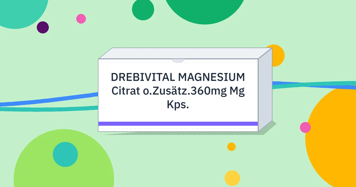 Symbolbild: Packung mit der Aufschrift DREBIVITAL MAGNESIUM Citrat o.Zusätz.360mg Mg Kps. (PZN 16038890) – Verfügbarkeit und Bezug in Apotheken in Frankfurt am Main