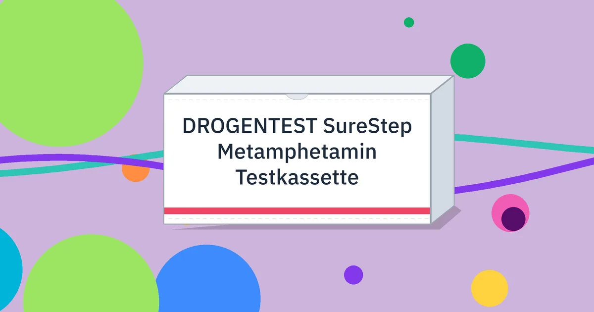 Symbolbild: Packung mit der Aufschrift DROGENTEST SureStep Metamphetamin Testkassette (PZN 16573554) – Verfügbarkeit und Bezug in Apotheken in Frankfurt am Main