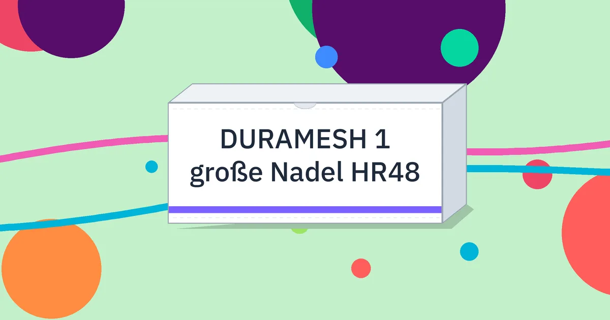 Symbolbild: Packung mit der Aufschrift DURAMESH 1 große Nadel HR48 (PZN 18883709) – Verfügbarkeit und Bezug in Apotheken in Frankfurt am Main