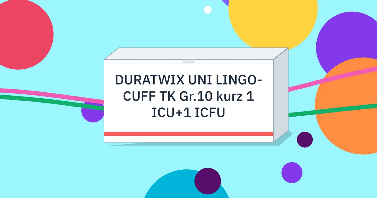 Symbolbild: Packung mit der Aufschrift DURATWIX UNI LINGO-CUFF TK Gr.10 kurz 1 ICU+1 ICFU (PZN 19788404) – Verfügbarkeit und Bezug in Apotheken in Frankfurt am Main