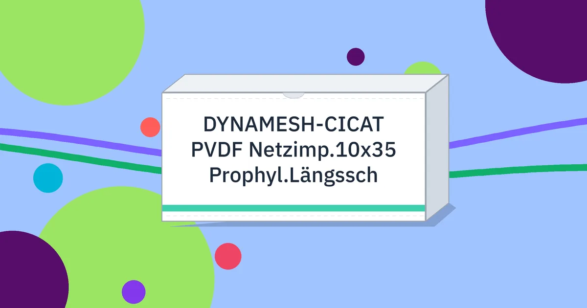 Symbolbild: Packung mit der Aufschrift DYNAMESH-CICAT PVDF Netzimp.10x35 Prophyl.Längssch (PZN 19389236) – Verfügbarkeit und Bezug in Apotheken in Frankfurt am Main