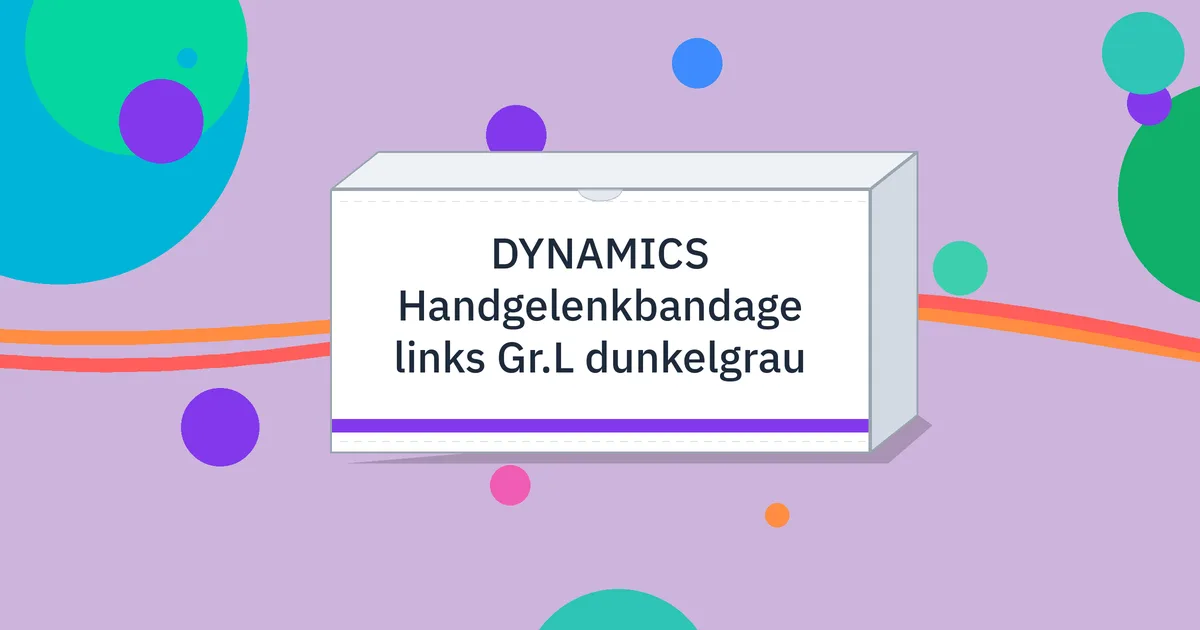 Symbolbild: Packung mit der Aufschrift DYNAMICS Handgelenkbandage links Gr.L dunkelgrau (PZN 10633019) – Verfügbarkeit und Bezug in Apotheken in Frankfurt am Main
