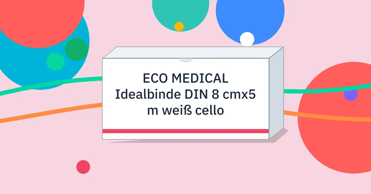 Symbolbild: Packung mit der Aufschrift ECO MEDICAL Idealbinde DIN 8 cmx5 m weiß cello (PZN 00746231) – Verfügbarkeit und Bezug in Apotheken in Frankfurt am Main