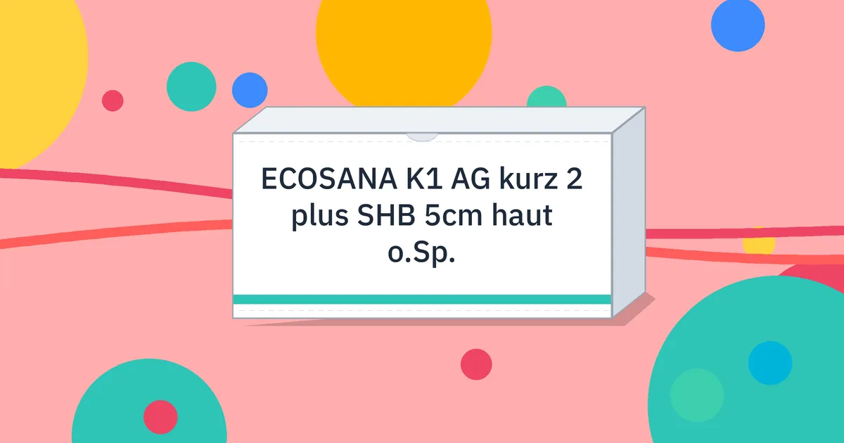 Symbolbild: Packung mit der Aufschrift ECOSANA K1 AG kurz 2 plus SHB 5cm haut o.Sp. (PZN 04727093) – Verfügbarkeit und Bezug in Apotheken in Frankfurt am Main