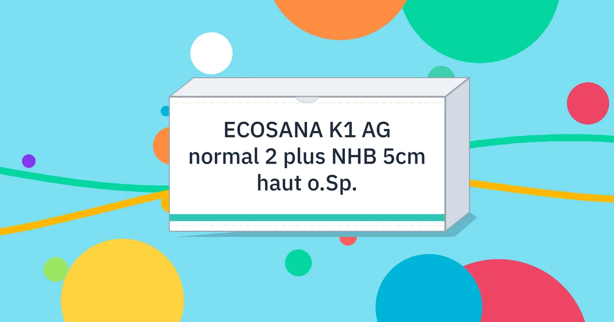 Symbolbild: Packung mit der Aufschrift ECOSANA K1 AG normal 2 plus NHB 5cm haut o.Sp. (PZN 04727029) – Verfügbarkeit und Bezug in Apotheken in Frankfurt am Main