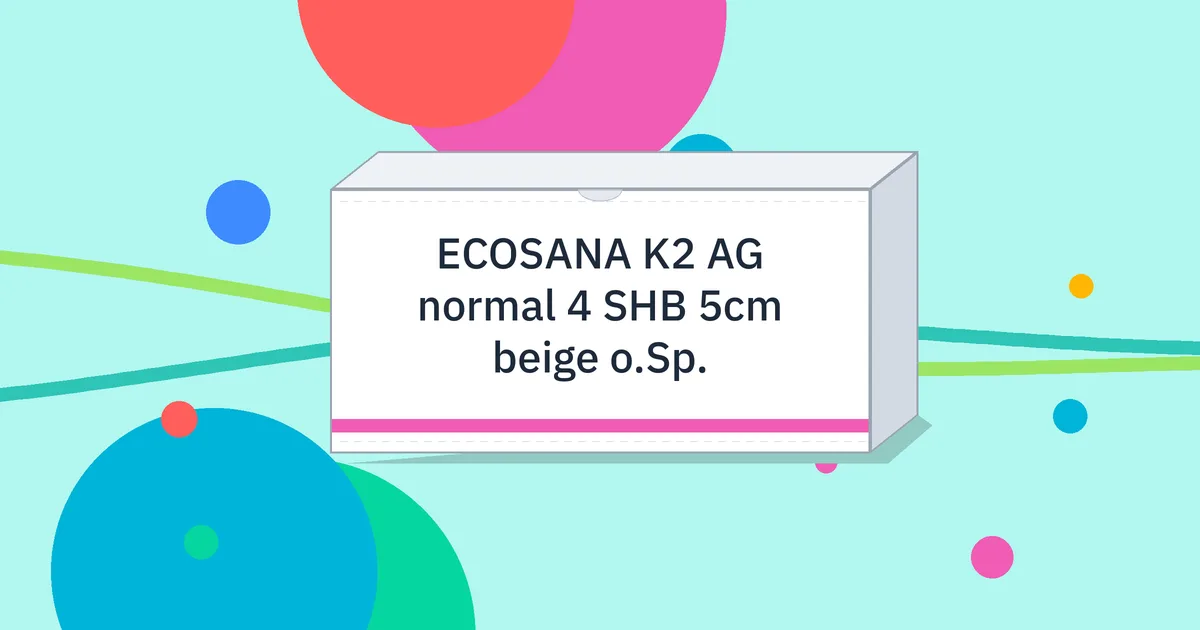 Symbolbild: Packung mit der Aufschrift ECOSANA K2 AG normal 4 SHB 5cm beige o.Sp. (PZN 01440178) – Verfügbarkeit und Bezug in Apotheken in Frankfurt am Main
