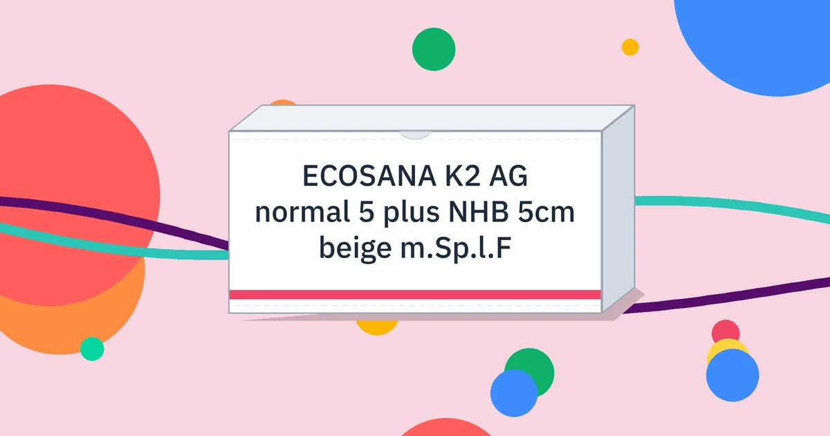 Symbolbild: Packung mit der Aufschrift ECOSANA K2 AG normal 5 plus NHB 5cm beige m.Sp.l.F (PZN 10957294) – Verfügbarkeit und Bezug in Apotheken in Frankfurt am Main