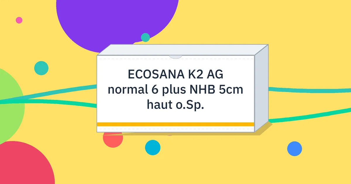 Symbolbild: Packung mit der Aufschrift ECOSANA K2 AG normal 6 plus NHB 5cm haut o.Sp. (PZN 01521592) – Verfügbarkeit und Bezug in Apotheken in Frankfurt am Main