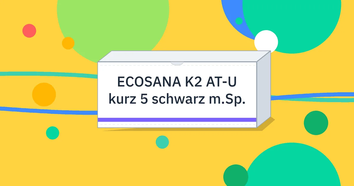 Symbolbild: Packung mit der Aufschrift ECOSANA K2 AT-U kurz 5 schwarz m.Sp. (PZN 01577279) – Verfügbarkeit und Bezug in Apotheken in Frankfurt am Main