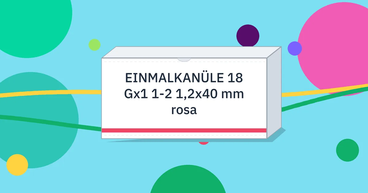 Symbolbild: Packung mit der Aufschrift EINMALKANÜLE 18 Gx1 1-2 1,2x40 mm rosa (PZN 18717514) – Verfügbarkeit und Bezug in Apotheken in Frankfurt am Main
