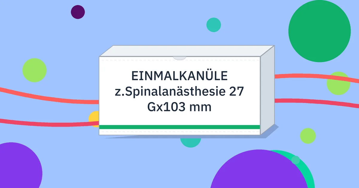 Symbolbild: Packung mit der Aufschrift EINMALKANÜLE z.Spinalanästhesie 27 Gx103 mm (PZN 13585166) – Verfügbarkeit und Bezug in Apotheken in Frankfurt am Main