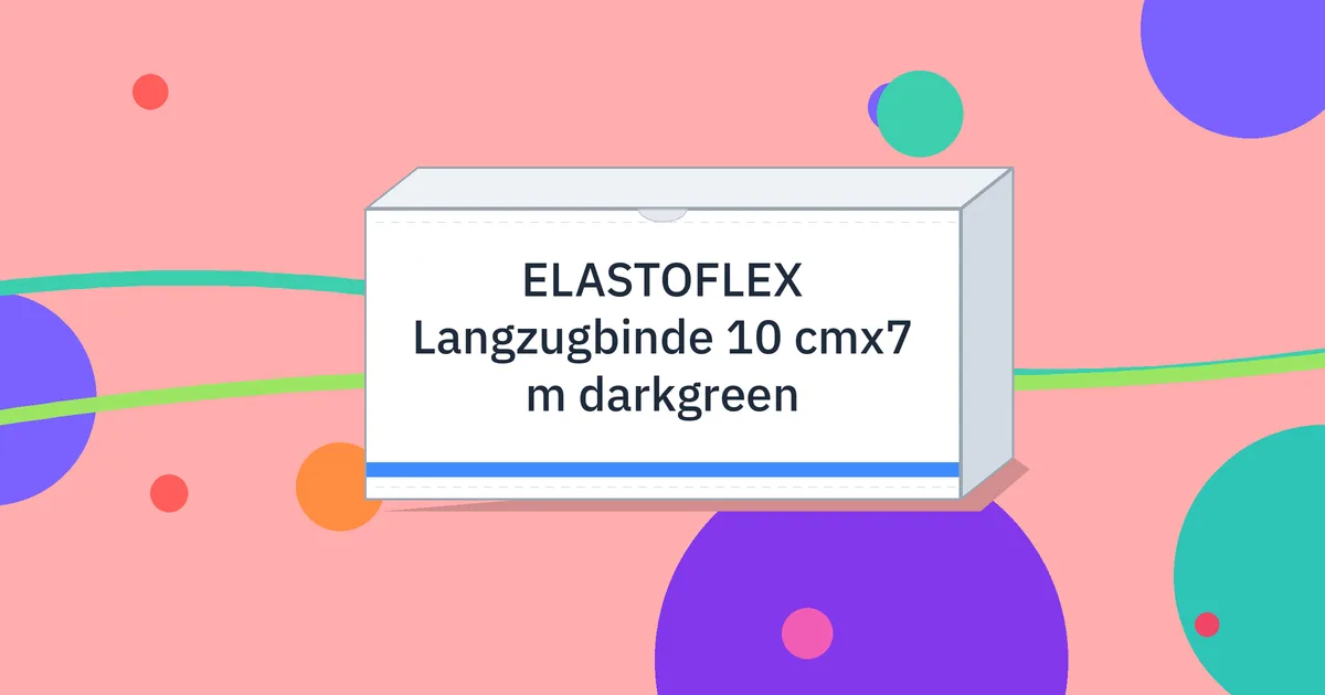 Symbolbild: Packung mit der Aufschrift ELASTOFLEX Langzugbinde 10 cmx7 m darkgreen (PZN 17175554) – Verfügbarkeit und Bezug in Apotheken in Frankfurt am Main