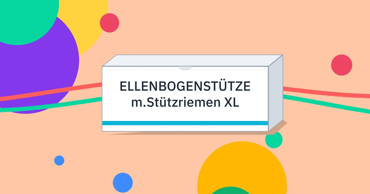 Symbolbild: Packung mit der Aufschrift ELLENBOGENSTÜTZE m.Stützriemen XL (PZN 19069514) – Verfügbarkeit und Bezug in Apotheken in Frankfurt am Main