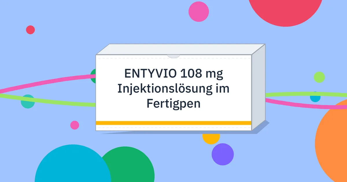 Symbolbild: Packung mit der Aufschrift ENTYVIO 108 mg Injektionslösung im Fertigpen (PZN 17876446) – Verfügbarkeit und Bezug in Apotheken in Frankfurt am Main