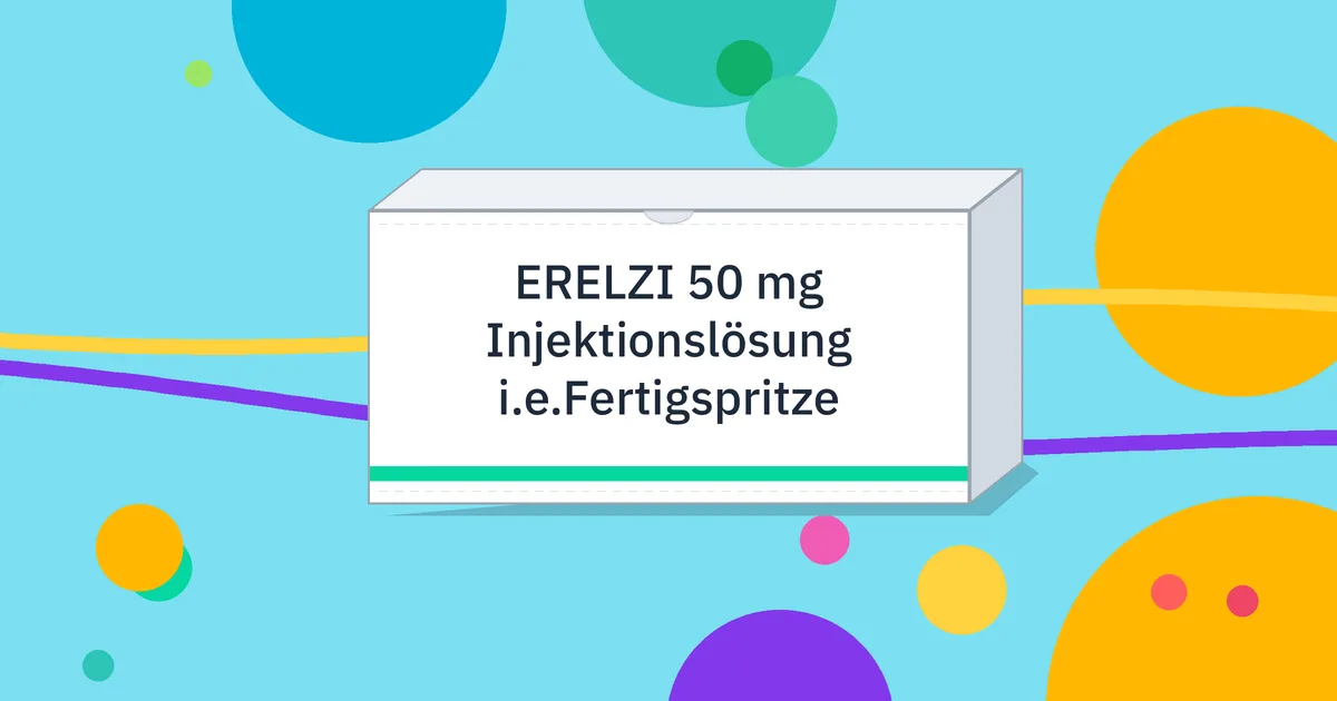 Symbolbild: Packung mit der Aufschrift ERELZI 50 mg Injektionslösung i.e.Fertigspritze (PZN 11594333) – Verfügbarkeit und Bezug in Apotheken in Frankfurt am Main