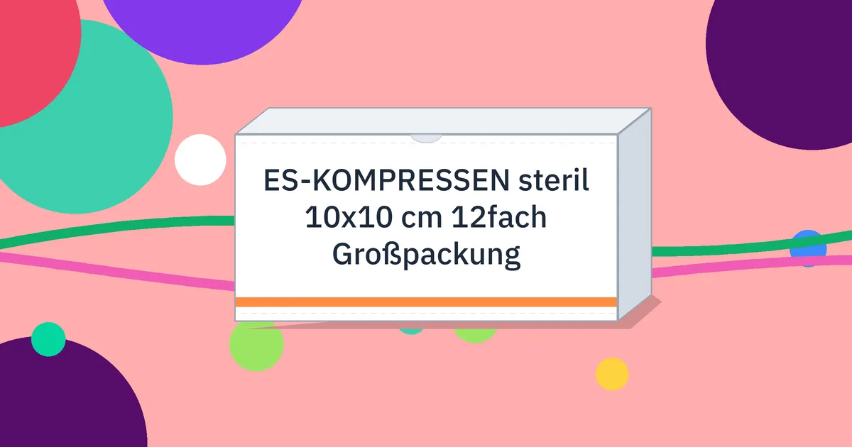 Symbolbild: Packung mit der Aufschrift ES-KOMPRESSEN steril 10x10 cm 12fach Großpackung (PZN 11313713) – Verfügbarkeit und Bezug in Apotheken in Frankfurt am Main
