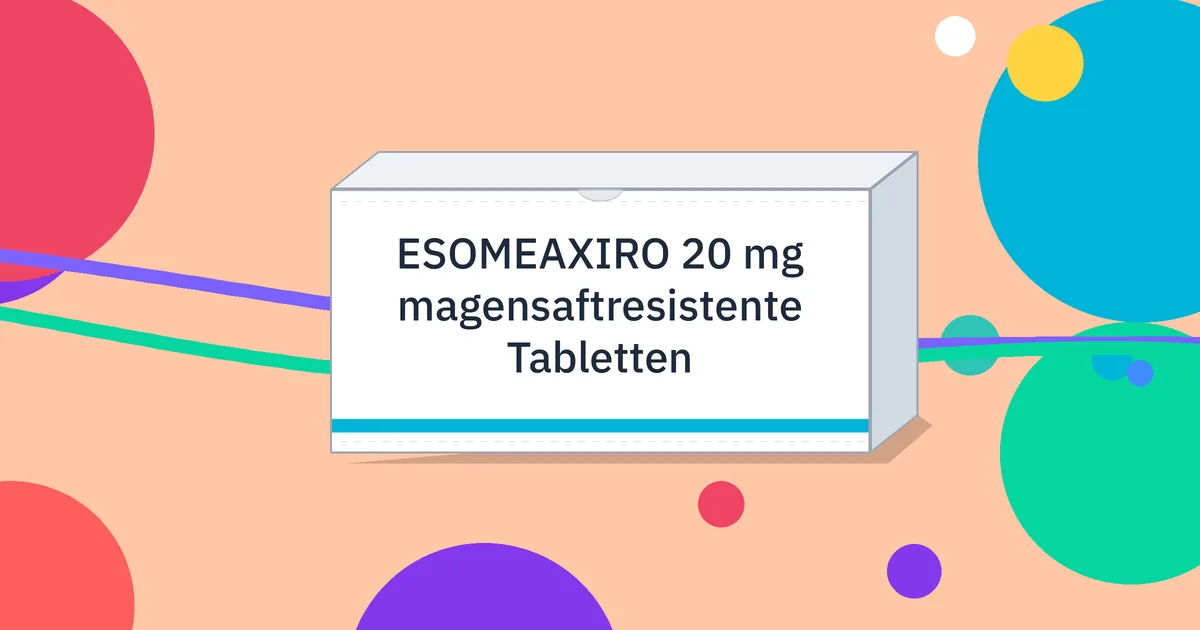 Symbolbild: Packung mit der Aufschrift ESOMEAXIRO 20 mg magensaftresistente Tabletten (PZN 20197571) – Verfügbarkeit und Bezug in Apotheken in Frankfurt am Main