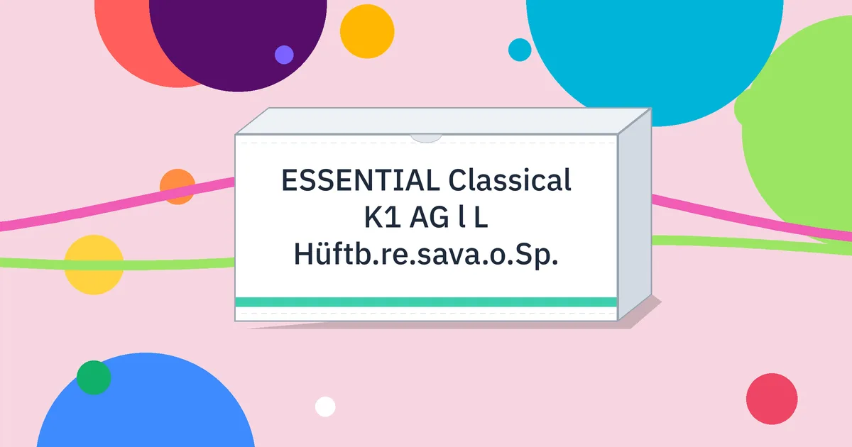 Symbolbild: Packung mit der Aufschrift ESSENTIAL Classical K1 AG l L Hüftb.re.sava.o.Sp. (PZN 17012875) – Verfügbarkeit und Bezug in Apotheken in Frankfurt am Main