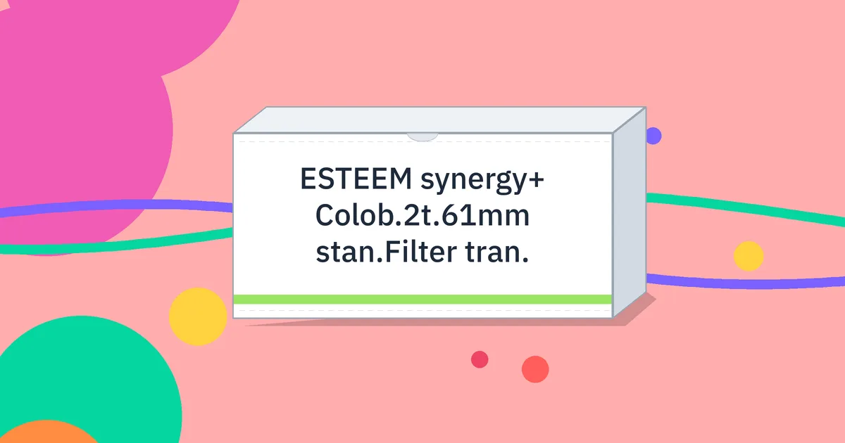 Symbolbild: Packung mit der Aufschrift ESTEEM synergy+ Colob.2t.61mm stan.Filter tran. (PZN 06461676) – Verfügbarkeit und Bezug in Apotheken in Frankfurt am Main
