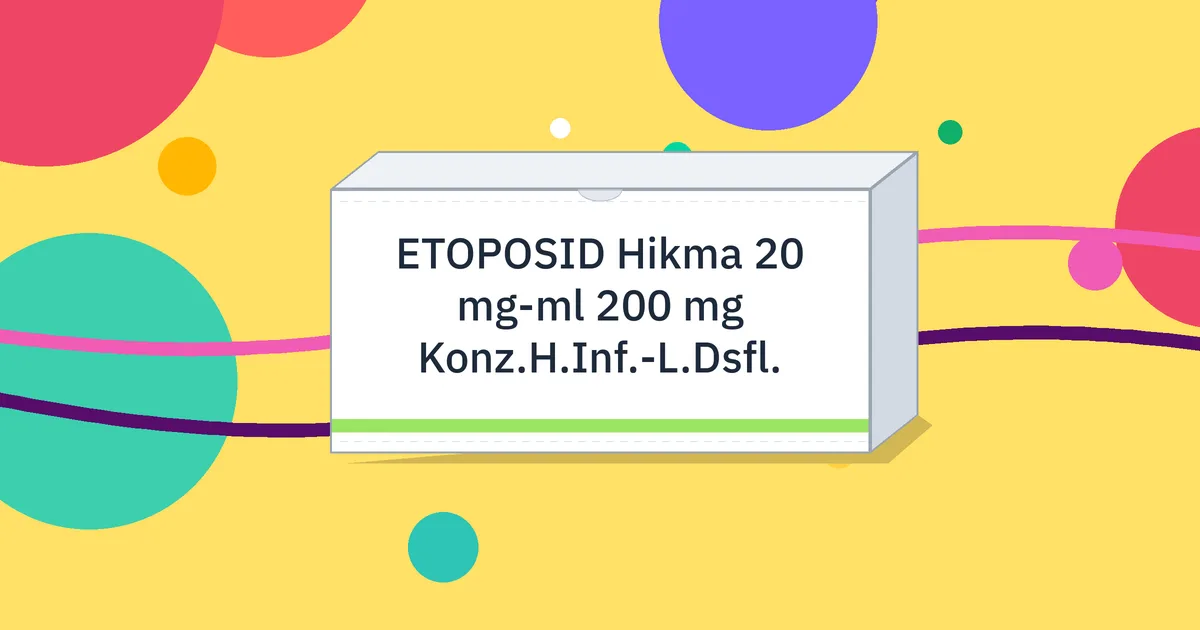 Symbolbild: Packung mit der Aufschrift ETOPOSID Hikma 20 mg-ml 200 mg Konz.H.Inf.-L.Dsfl. (PZN 18021830) – Verfügbarkeit und Bezug in Apotheken in Frankfurt am Main