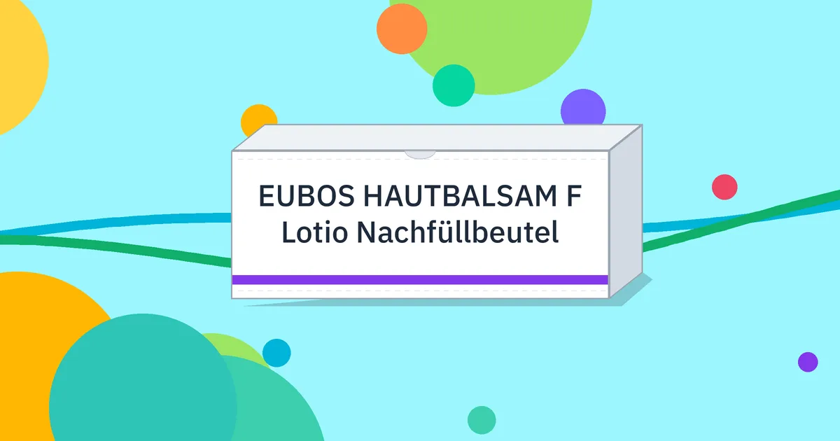 Symbolbild: Packung mit der Aufschrift EUBOS HAUTBALSAM F Lotio Nachfüllbeutel (PZN 06989265) – Verfügbarkeit und Bezug in Apotheken in Frankfurt am Main