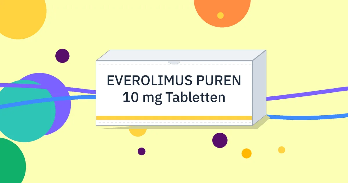 Symbolbild: Packung mit der Aufschrift EVEROLIMUS PUREN 10 mg Tabletten (PZN 15255473) – Verfügbarkeit und Bezug in Apotheken in Frankfurt am Main
