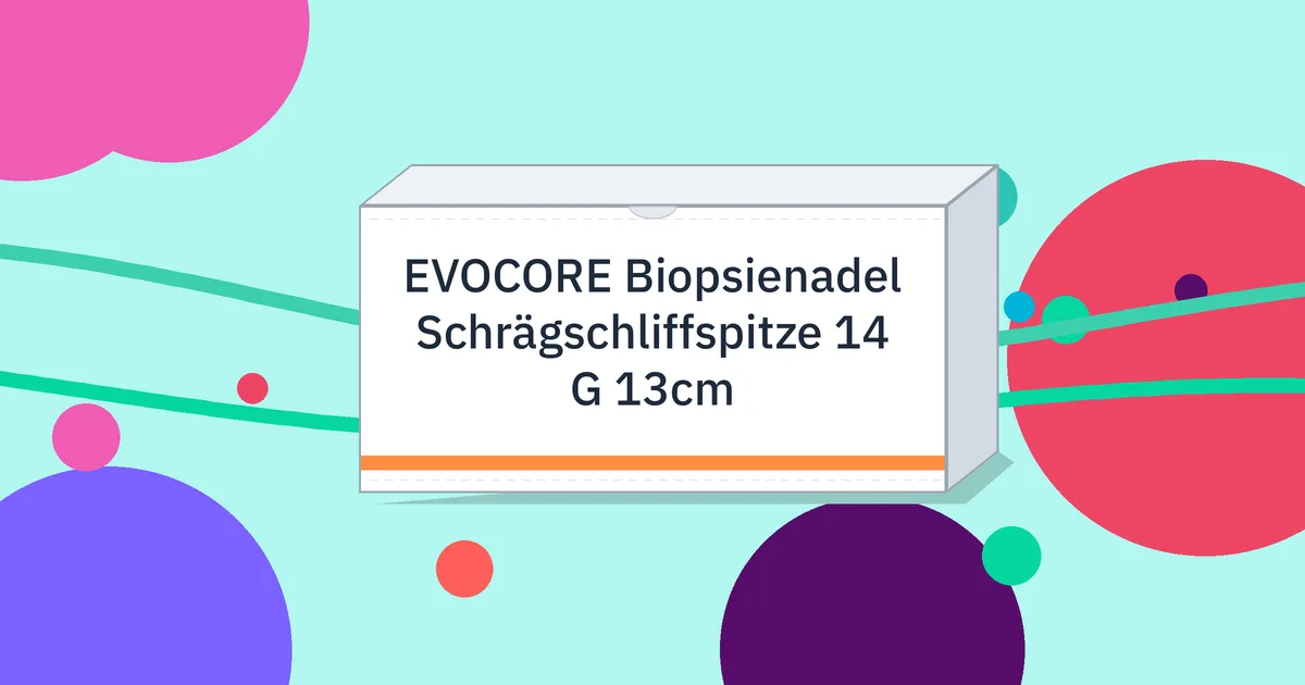 Symbolbild: Packung mit der Aufschrift EVOCORE Biopsienadel Schrägschliffspitze 14 G 13cm (PZN 11655170) – Verfügbarkeit und Bezug in Apotheken in Frankfurt am Main