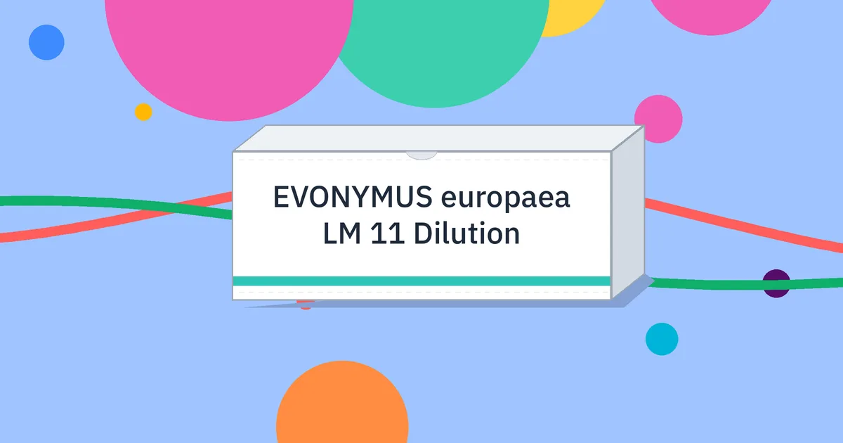 Symbolbild: Packung mit der Aufschrift EVONYMUS europaea LM 11 Dilution (PZN 13484608) – Verfügbarkeit und Bezug in Apotheken in Frankfurt am Main