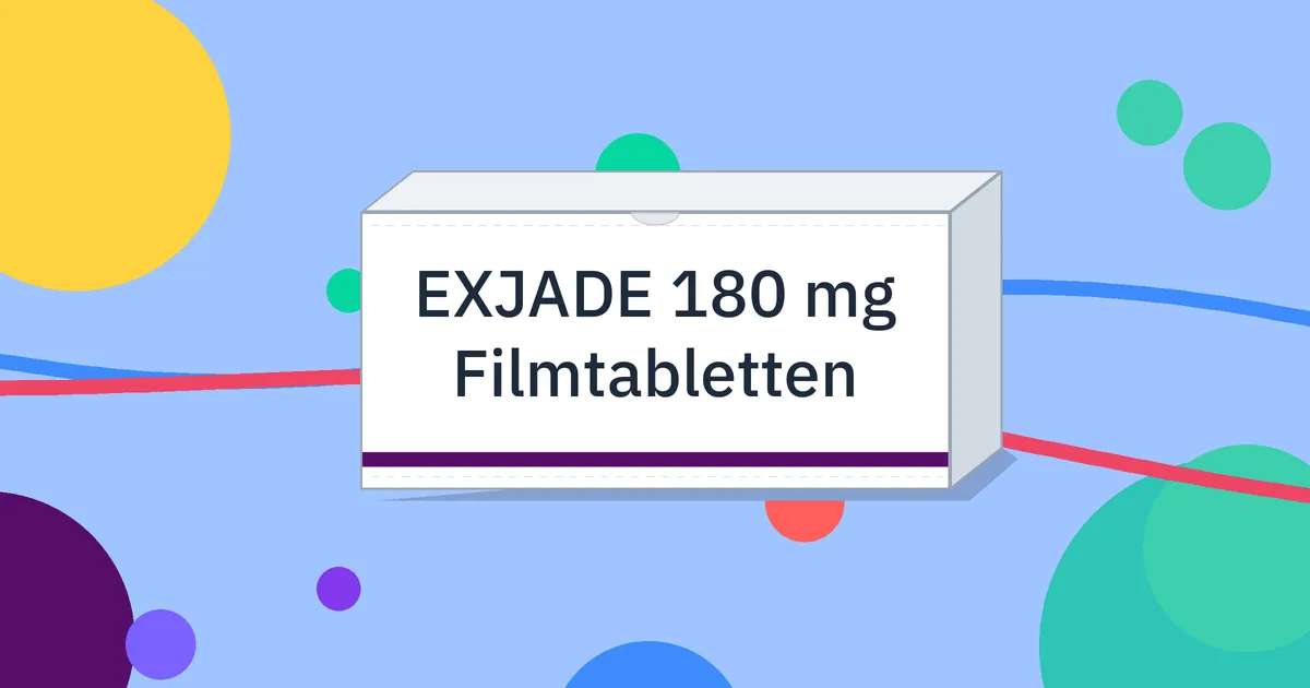 Symbolbild: Packung mit der Aufschrift EXJADE 180 mg Filmtabletten (PZN 13696049) – Verfügbarkeit und Bezug in Apotheken in Frankfurt am Main