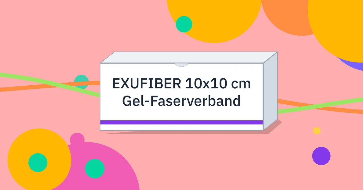 Symbolbild: Packung mit der Aufschrift EXUFIBER 10x10 cm Gel-Faserverband (PZN 17615881) – Verfügbarkeit und Bezug in Apotheken in Frankfurt am Main