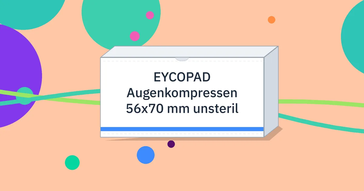 Symbolbild: Packung mit der Aufschrift EYCOPAD Augenkompressen 56x70 mm unsteril (PZN 19627026) – Verfügbarkeit und Bezug in Apotheken in Frankfurt am Main