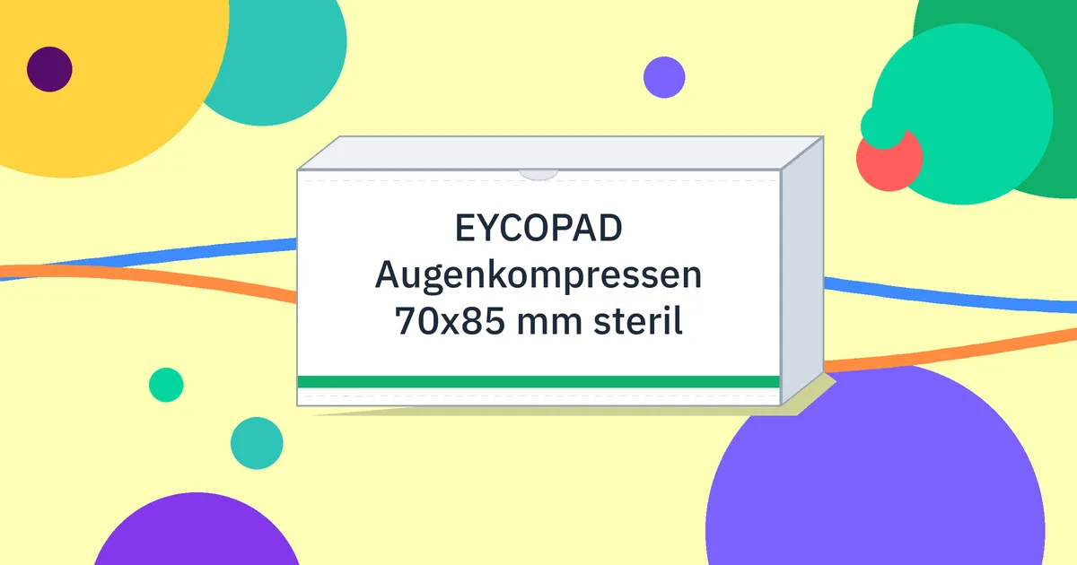 Symbolbild: Packung mit der Aufschrift EYCOPAD Augenkompressen 70x85 mm steril (PZN 12594068) – Verfügbarkeit und Bezug in Apotheken in Frankfurt am Main