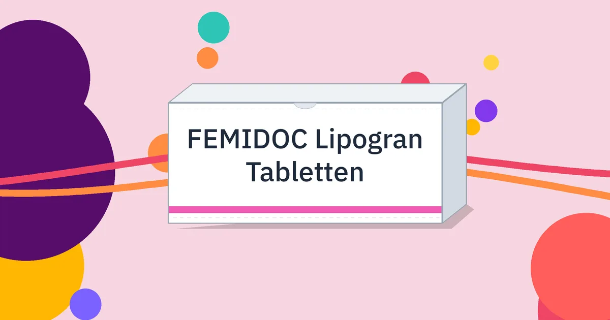 Symbolbild: Packung mit der Aufschrift FEMIDOC Lipogran Tabletten (PZN 19230205) – Verfügbarkeit und Bezug in Apotheken in Frankfurt am Main