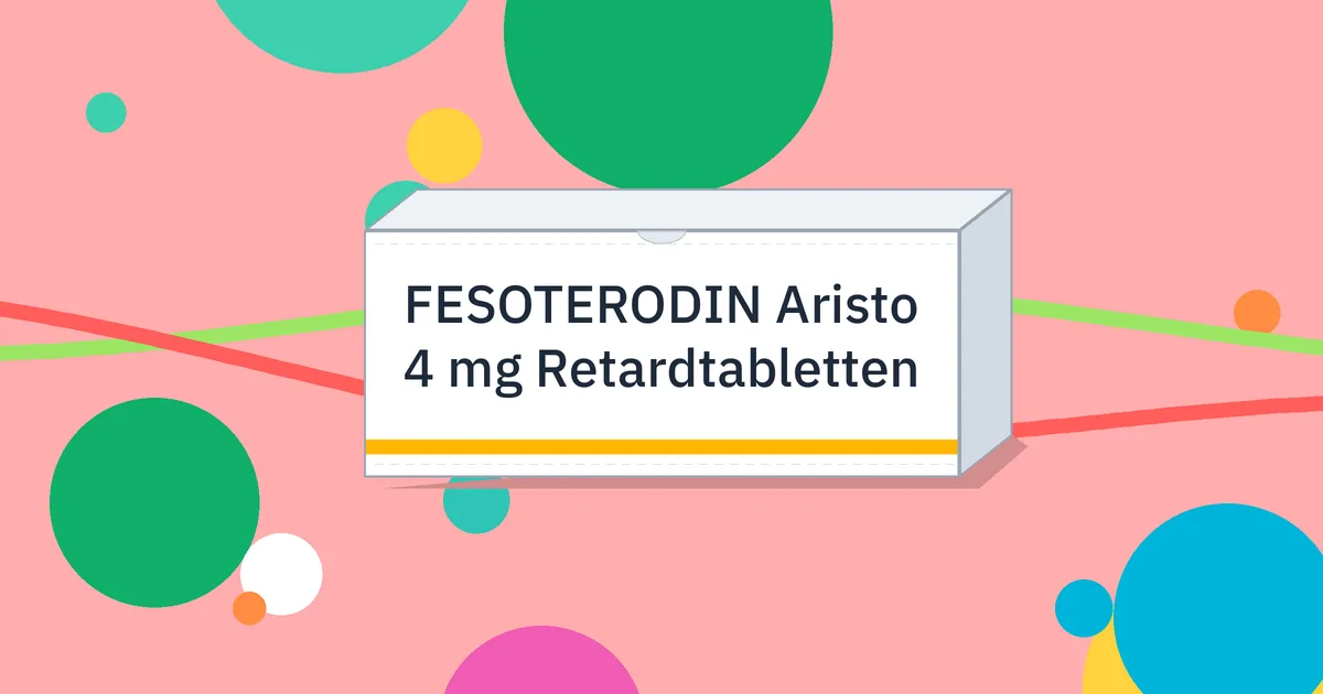 Symbolbild: Packung mit der Aufschrift FESOTERODIN Aristo 4 mg Retardtabletten (PZN 17570032) – Verfügbarkeit und Bezug in Apotheken in Frankfurt am Main